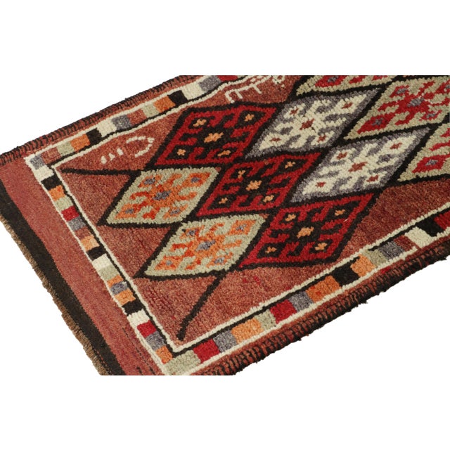 1950s Vintage Tribal Runner in Red, Black, Multihued Geometric Patterns ...