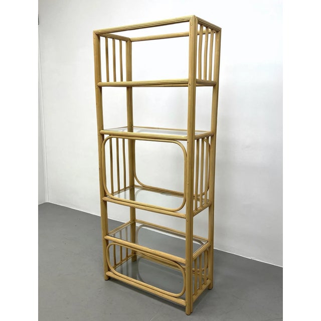 Vintage Boho Pencil Reed Tall Display Shelves with Glass Inserts | Chairish