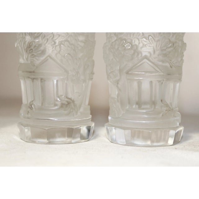 Pair 2 Vintage Capitol Building Frosted Clear Crystal Candlestick ...