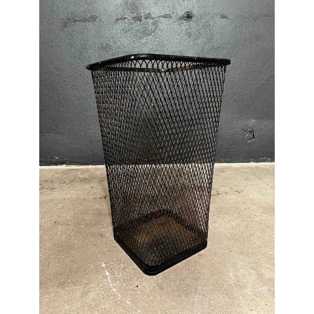 Mid 20th Century Industrial Wire Mesh Metal Trashcan Wastebasket | Chairish
