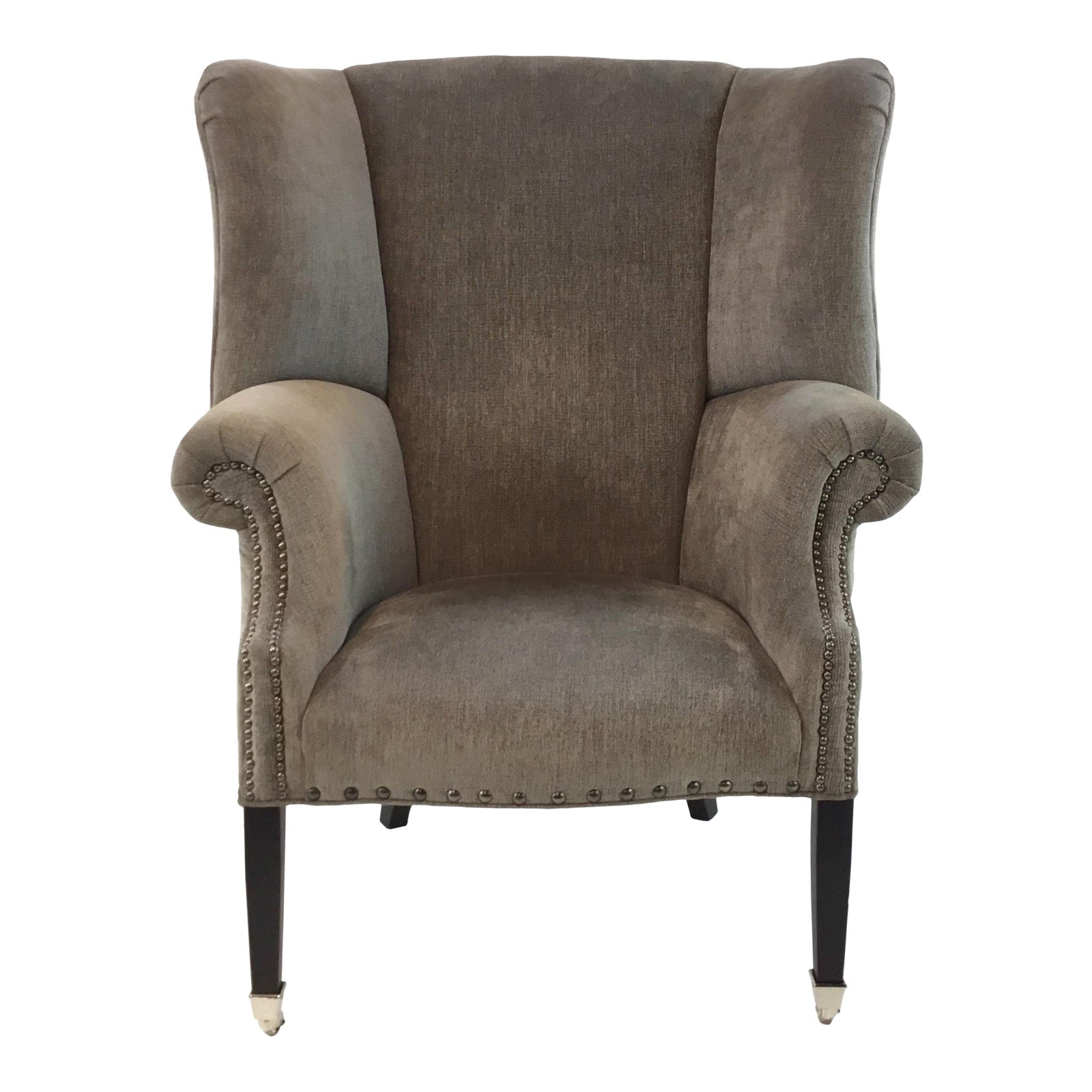 Modern Custom Gray Velvet Wingback Chair | Chairish