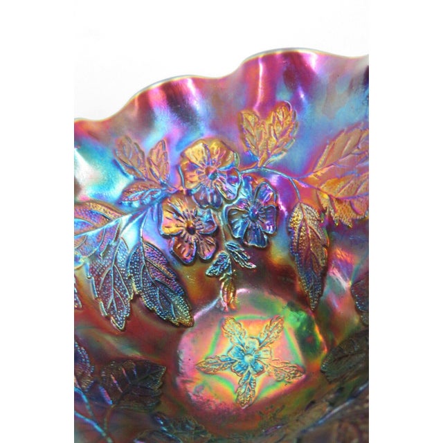 Dugans Dogwood Sprays Carnival Glass Ruffled Dome Footed Compote Bowl ...