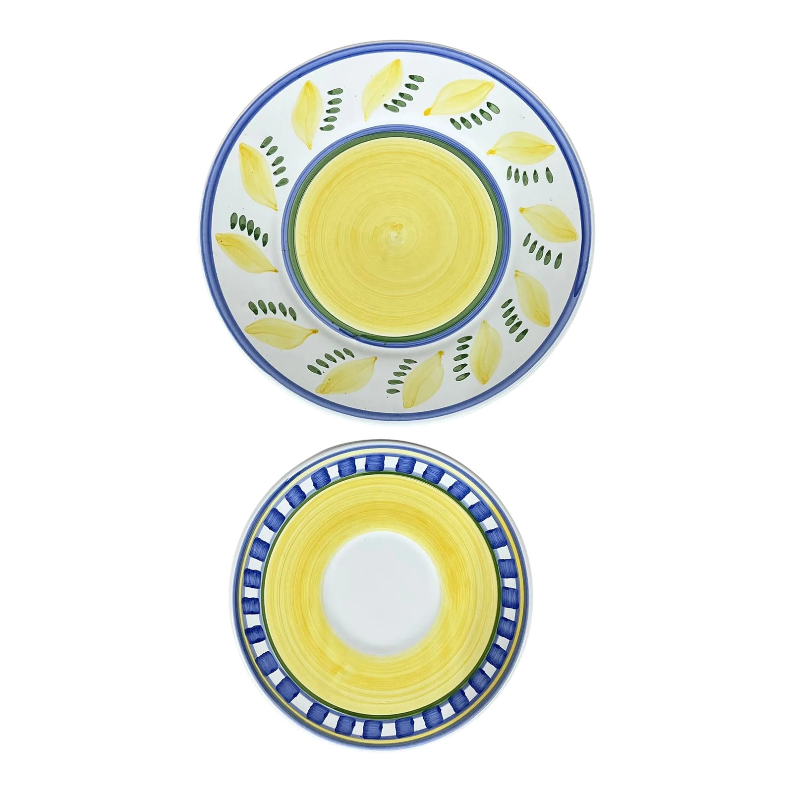 Italian Hand Painted Blue and Yellow Plates 10” & 8” - a Set of 2 ...