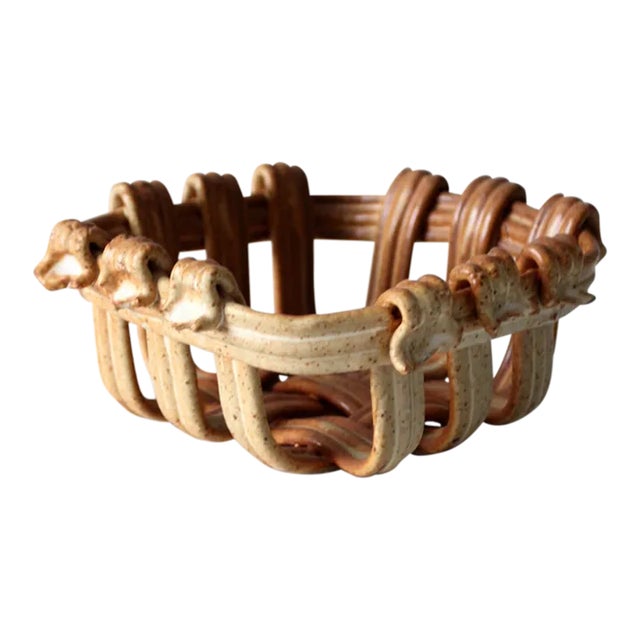 Vintage Studio Pottery Basket Bowl | Chairish