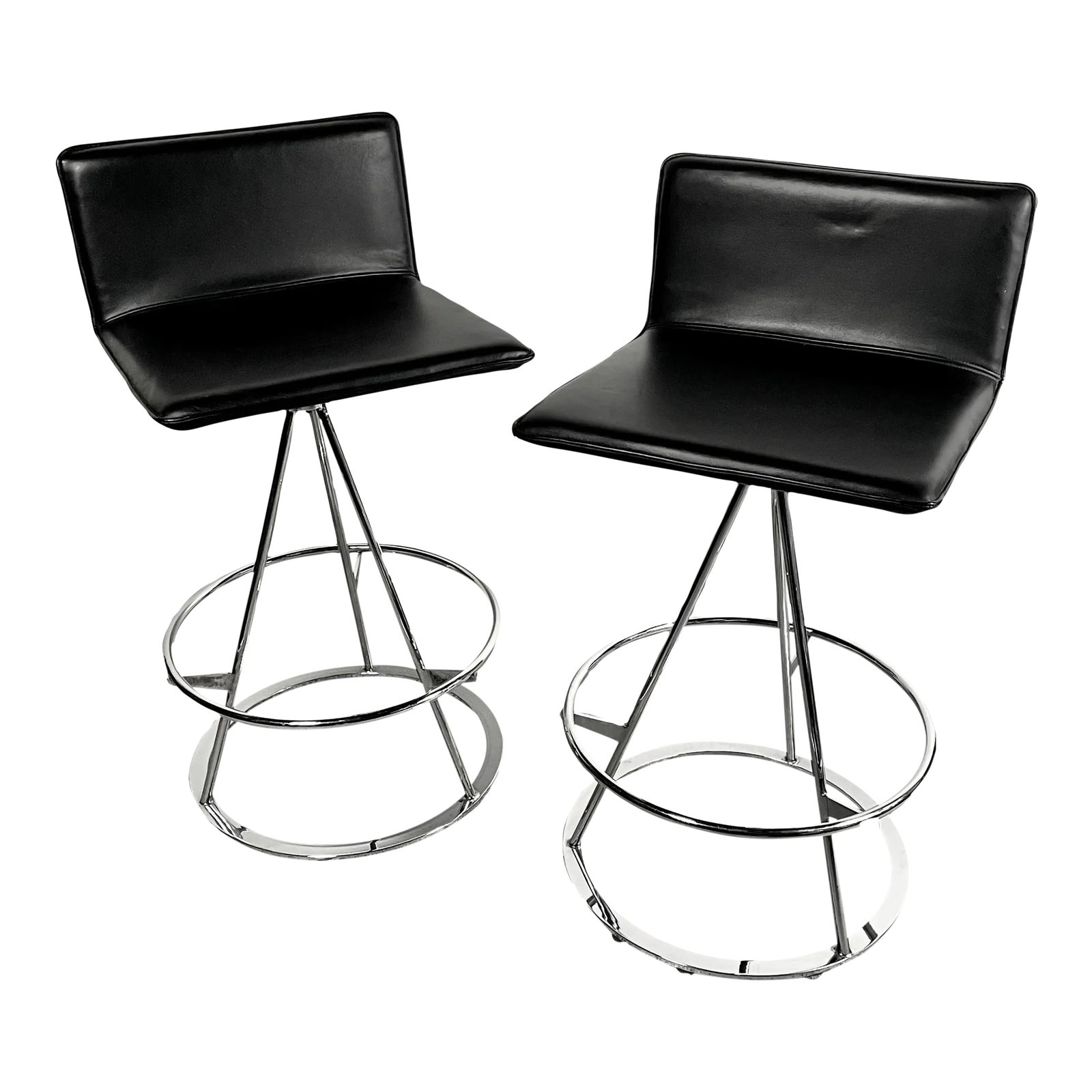 1980’s Italian Modern “Dania” High Bar Stools in Leather & Chrome by ...
