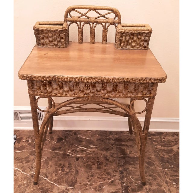 Original Victorian 19th Century Wicker Wood Writing Desk | Chairish