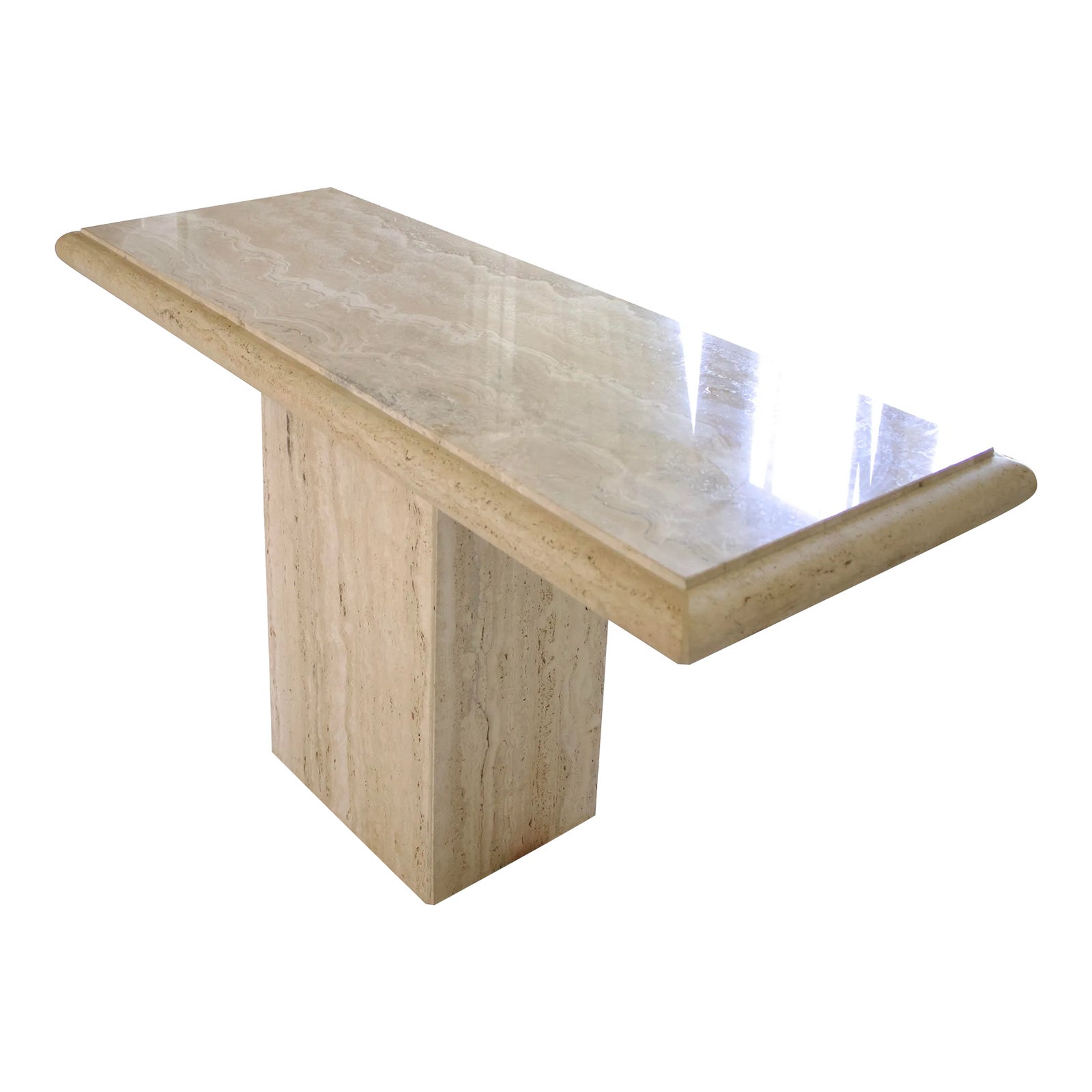 Natural Travertine Console Table in Ecru, Sand and Pink | Chairish
