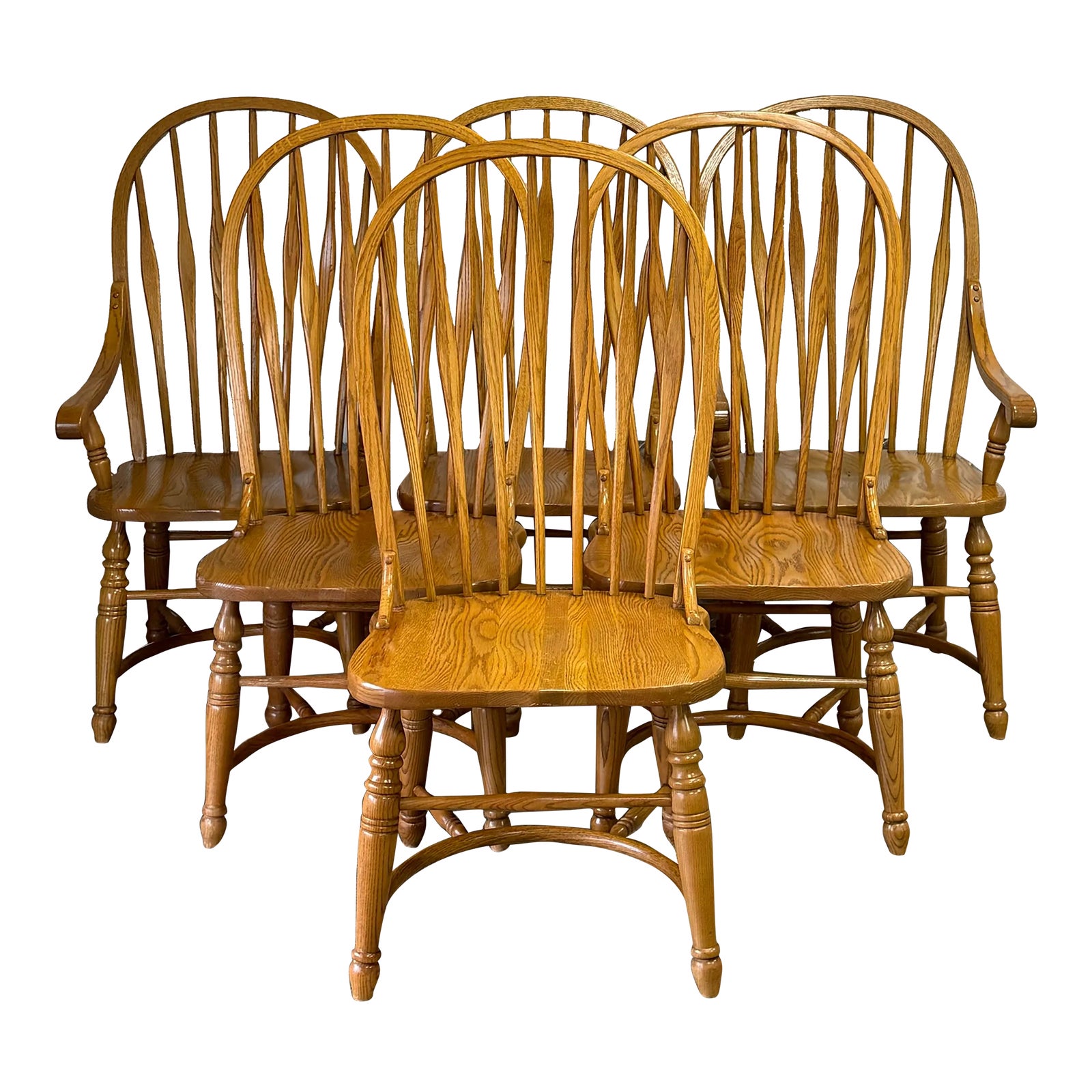 Vintage Virginia House Solid Oak Arrowback Windsors - Set of 6 | Chairish