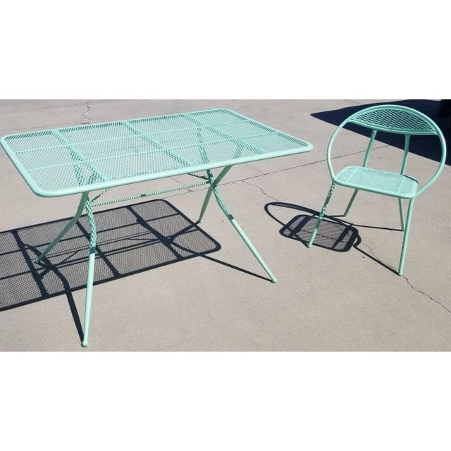 Mid-Century Aqua Turquoise Steel Outdoor or Patio Dining Set With Four ...