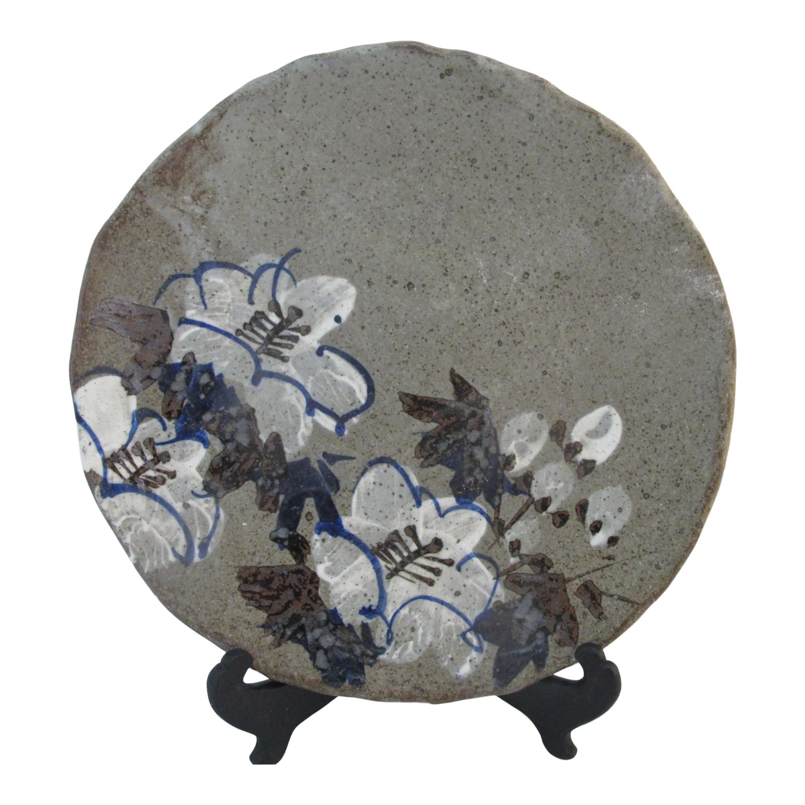 Japanese Bizen Style Studio Pottery Plate W/Flower Blossom Design ...