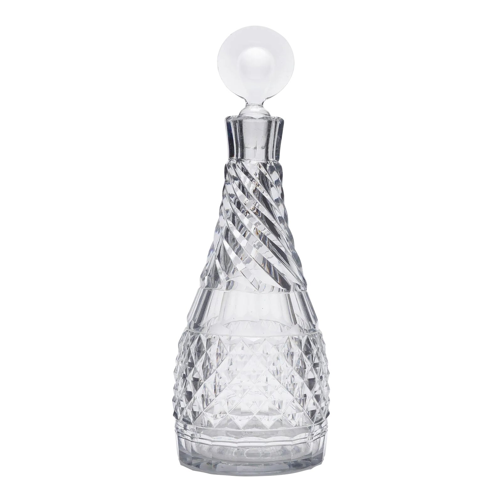 English Blown & Cut Glass Mallet Shaped Decanter, C. 1810 | Chairish