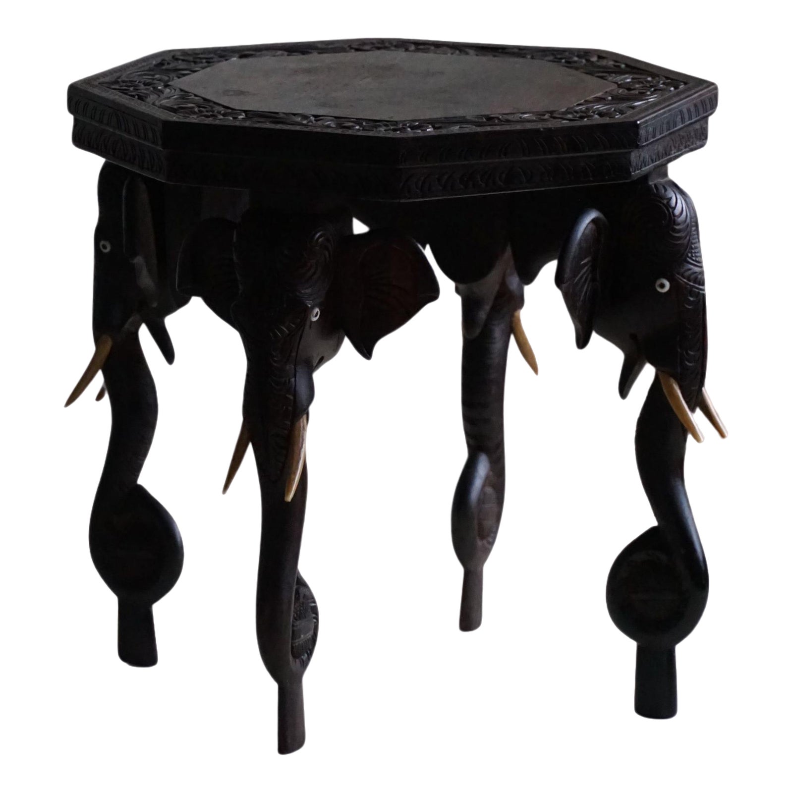 Hardwood Side Table with 4 Elephant Head Legs, Anglo Indian, 1920s ...