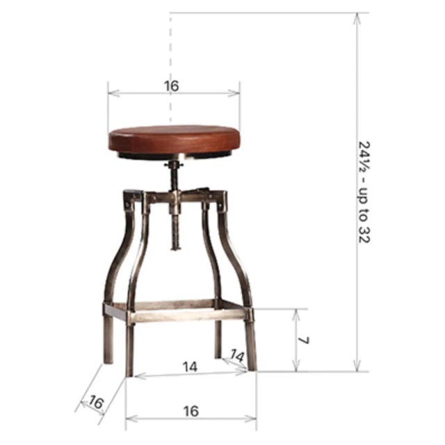 Chestnut Leather Adjustable Bar / Counter Stool | Chairish