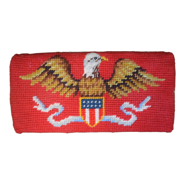 Needlepoint Brick Red Doorstop W/ American Eagle Shield Crest | Chairish