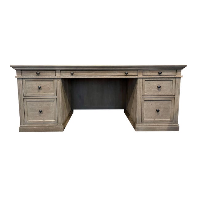 Pottery Barn Livingston Executive Desk Gray Wash | Chairish