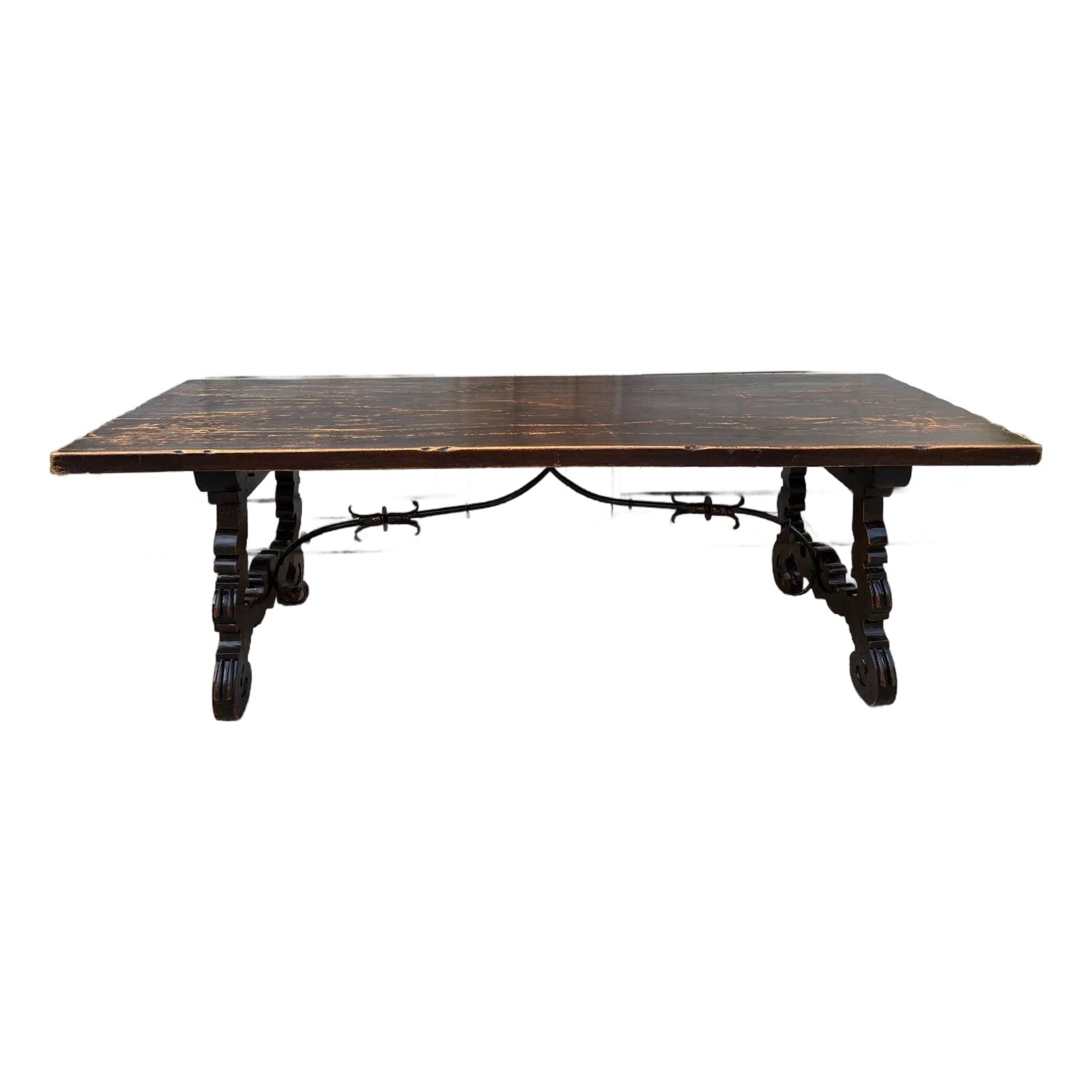 Antique French Oak Dining Table Catalan Trestle 7 Ft. Farmhouse Plank ...