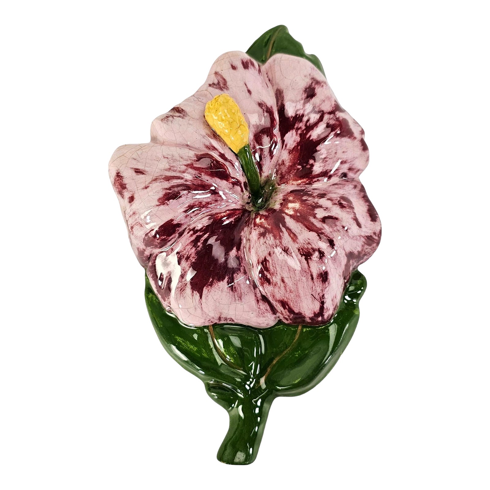 Mid Century Red Hibiscus Pua Flower Wall Pocket | Chairish