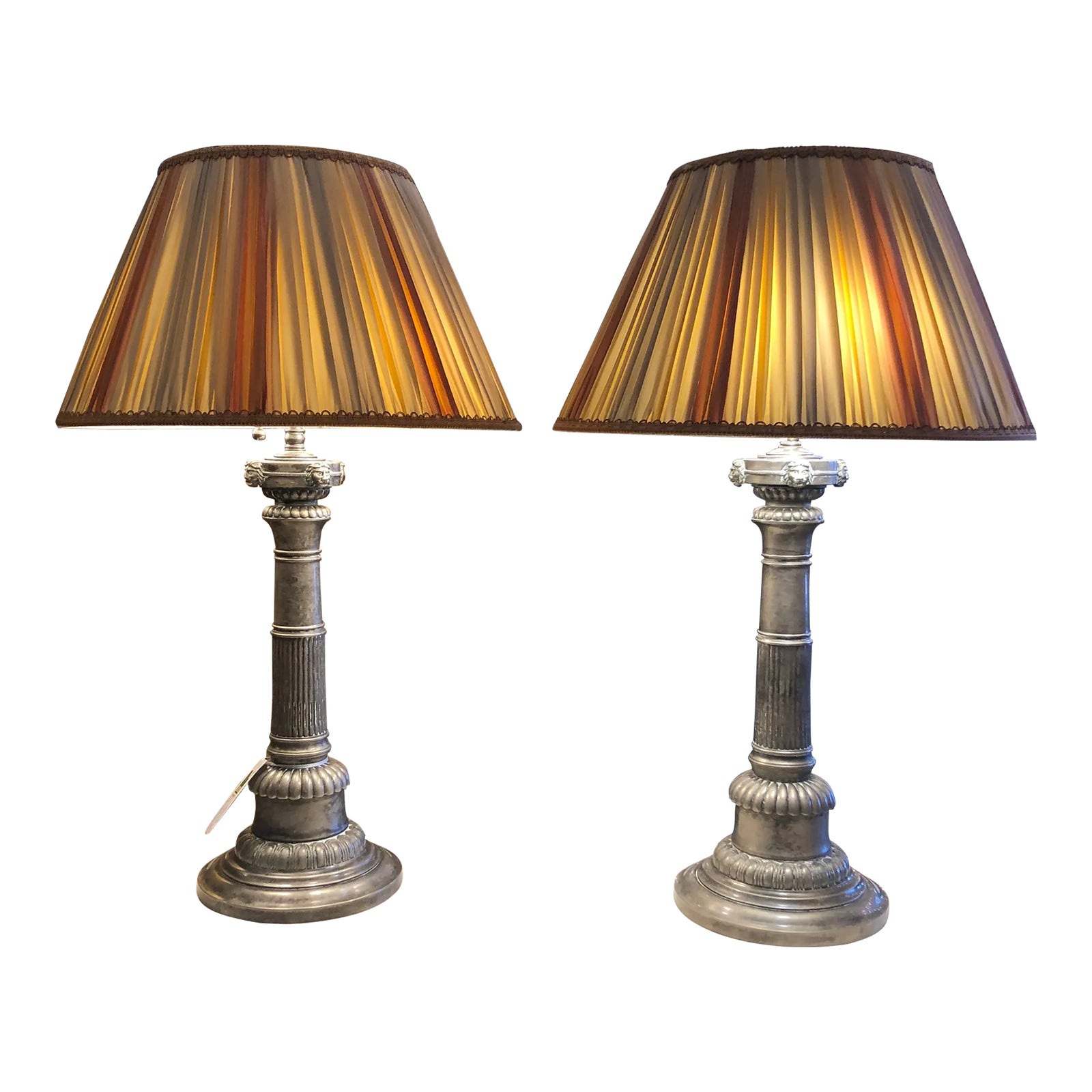 Pewter Corinthian Column Neoclassical Table Lamps- a Pair | Chairish