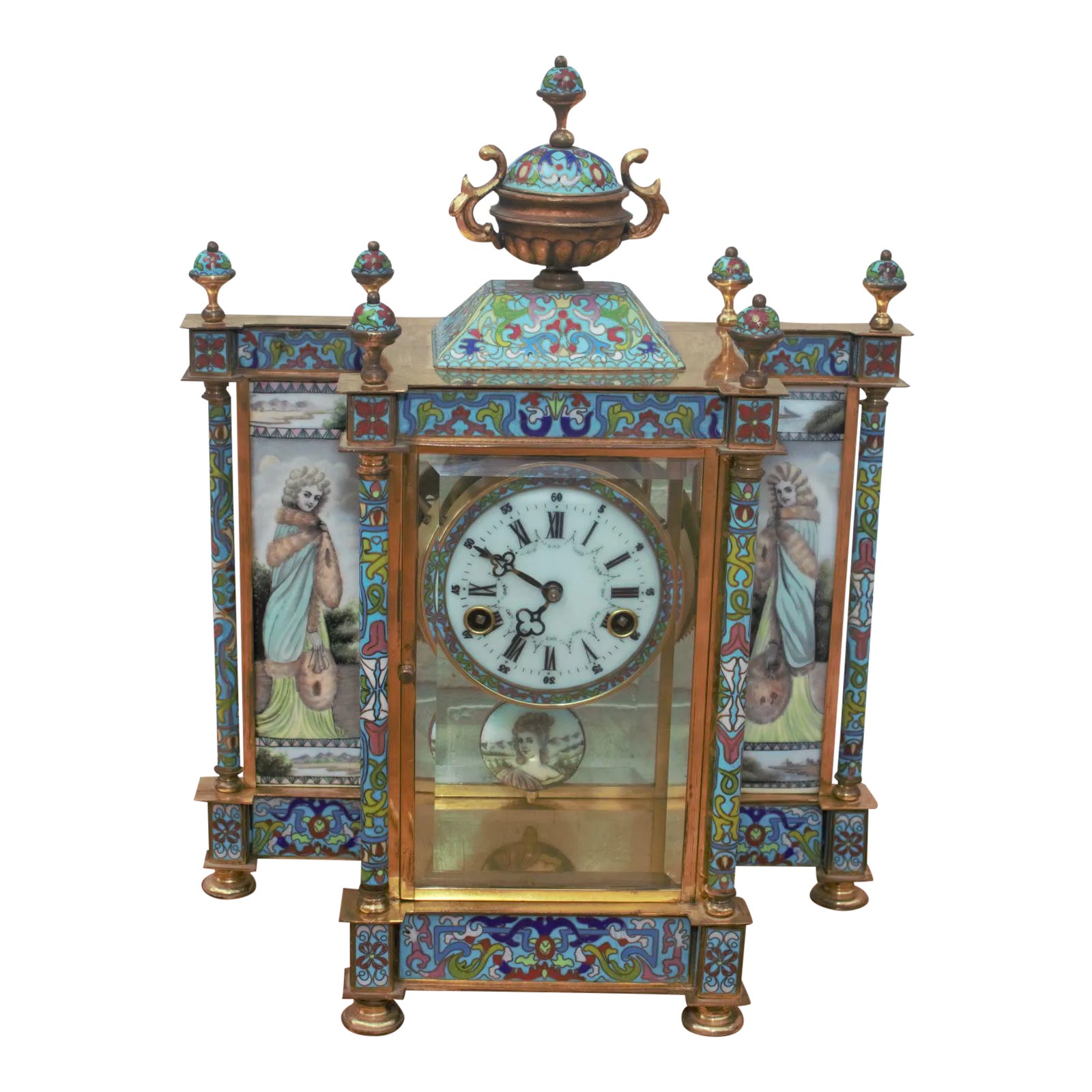 Vintage Chinese Cloisonné Enamel Wind Up 7 Day Chiming Clock | Chairish