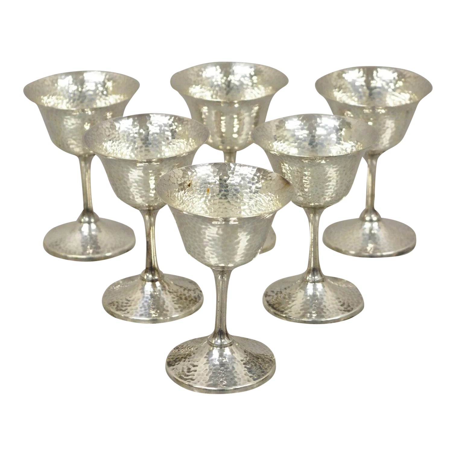 Vintage Egw & S Hammered Silver Plate Wine Goblets Cups - Set of 6 ...