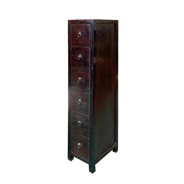 Oriental Dark Brown 6 Drawers Slim Narrow Chest Cabinet Stand | Chairish