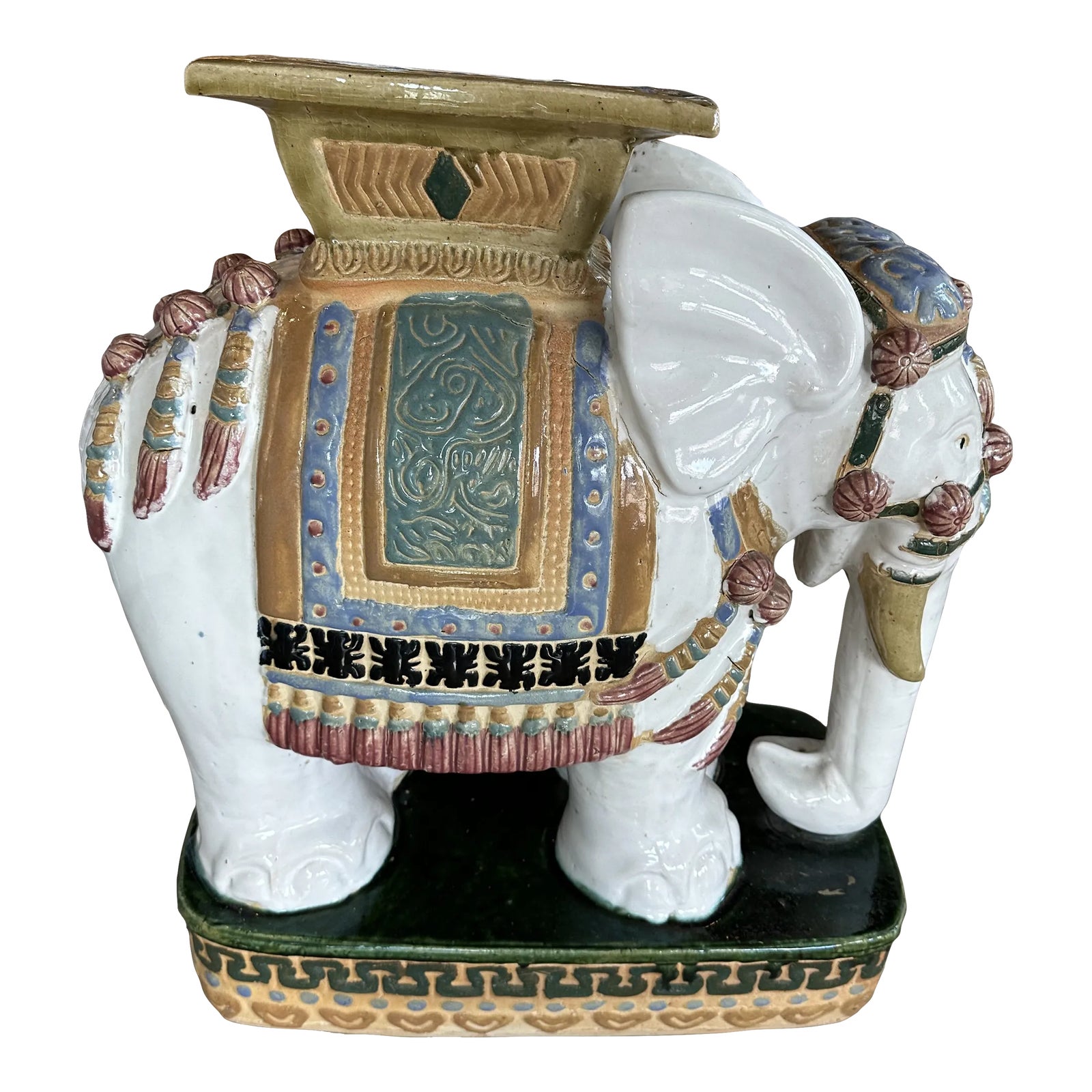 Vintage Large Glazed Elephant Garden Stool Stand Drink Side Table ...