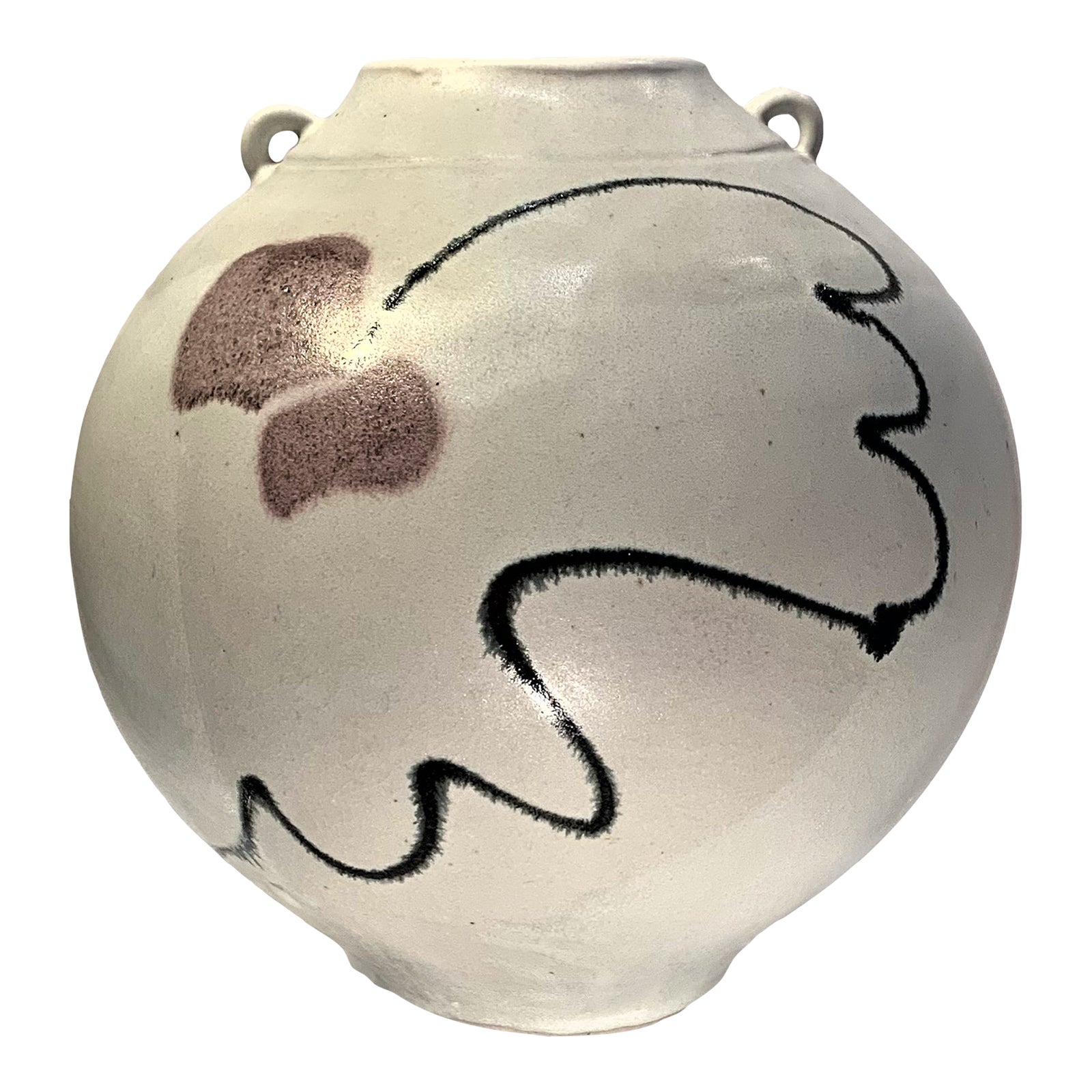 Large Studio Pottery Vase With Hand Glazed Retro Abstract Decor | Chairish