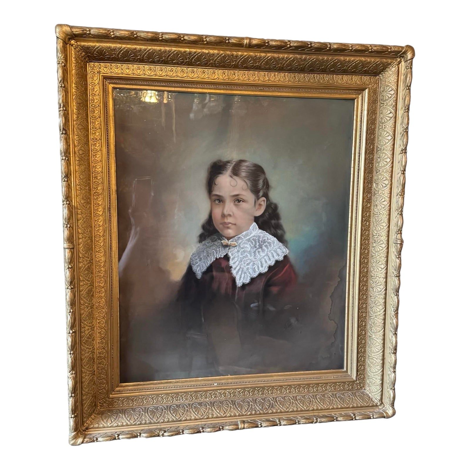 Late 19th Century Antique Victorian Artist Signed Gilt Framed Pastel ...