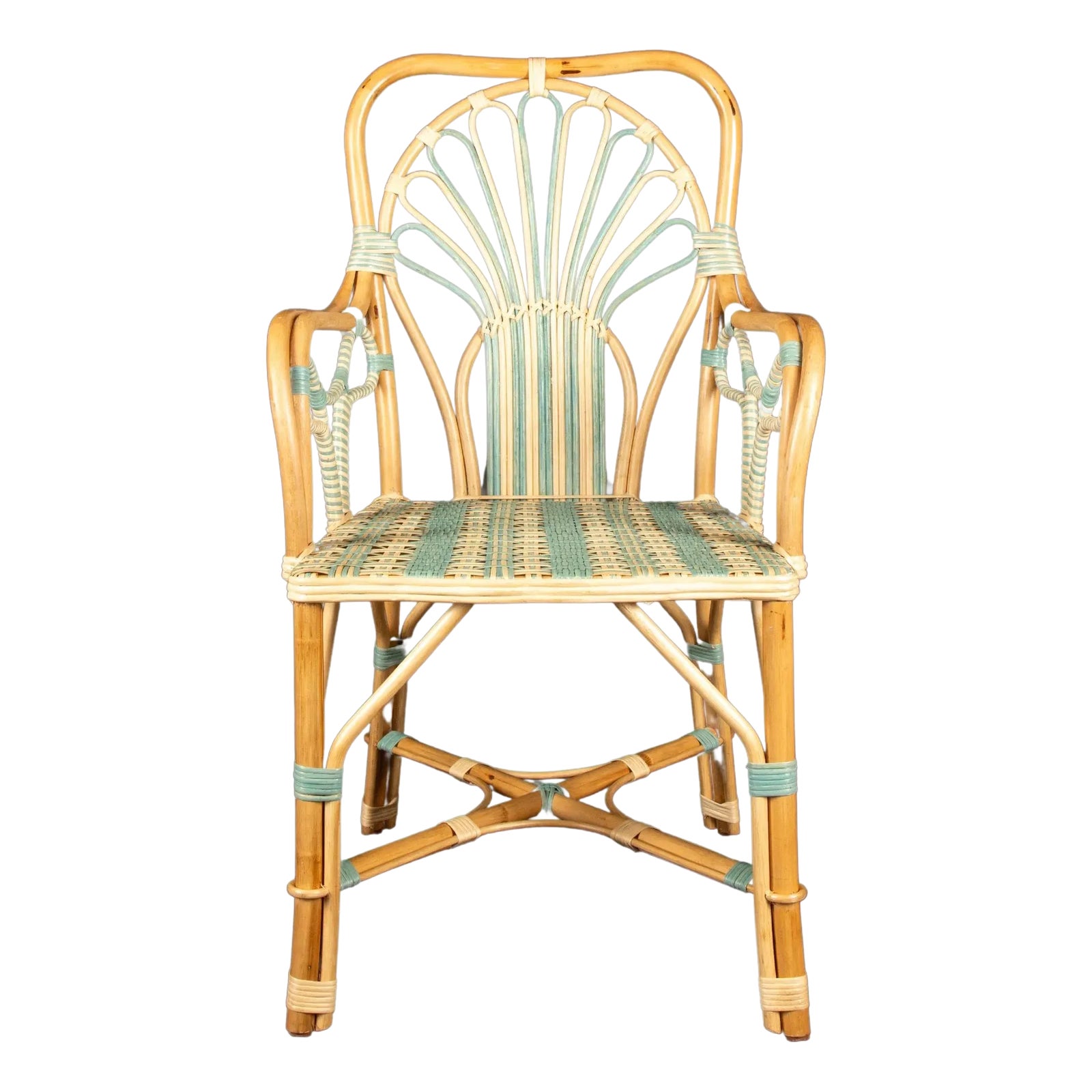 Blue Peacock Rattan Arm Chair by Creel and Gow | Chairish