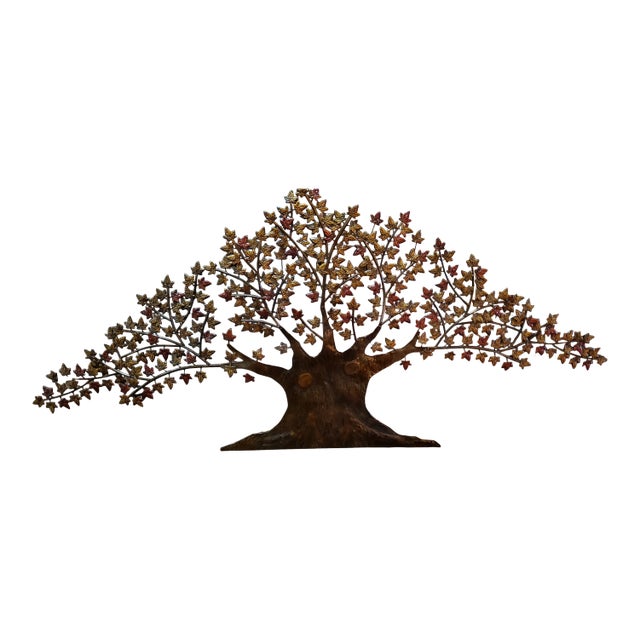 91x40 Mid 20th Century Metal Wide Trunk Tree Wall Art With Colorful ...