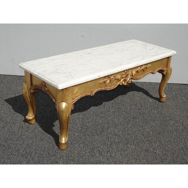 Vintage French Louis XVI Style Low 14" H Gold Console Table With White ...