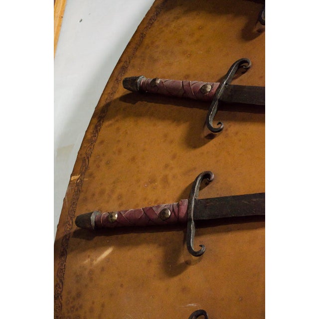 1950s Folk Art Medieval Leather and Sword Hanging Decor | Chairish