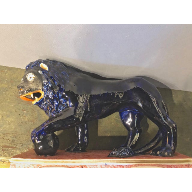 Blue Stafford Lion Figurine | Chairish