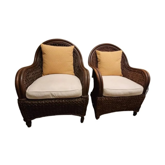 A Pair of 1980s Rattan and Rush Lounge Chairs With Ottoman Set | Chairish