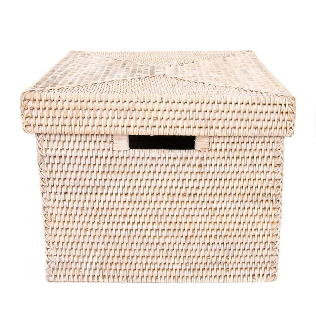 Artifacts Rattan Letter File Storage Box with Lid in White Wash | Chairish