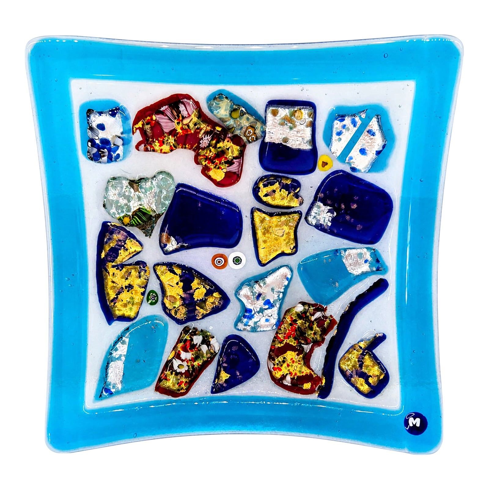 Baccerini Portofino Fused Art Glass Catchall Dish – Blue & Gold Square ...