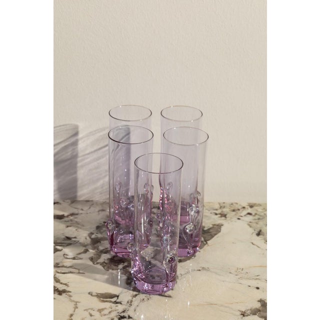 Late 20th Century Set of 5 Tall Alexandrite Glasses With Sculptural Pattern | Chairish