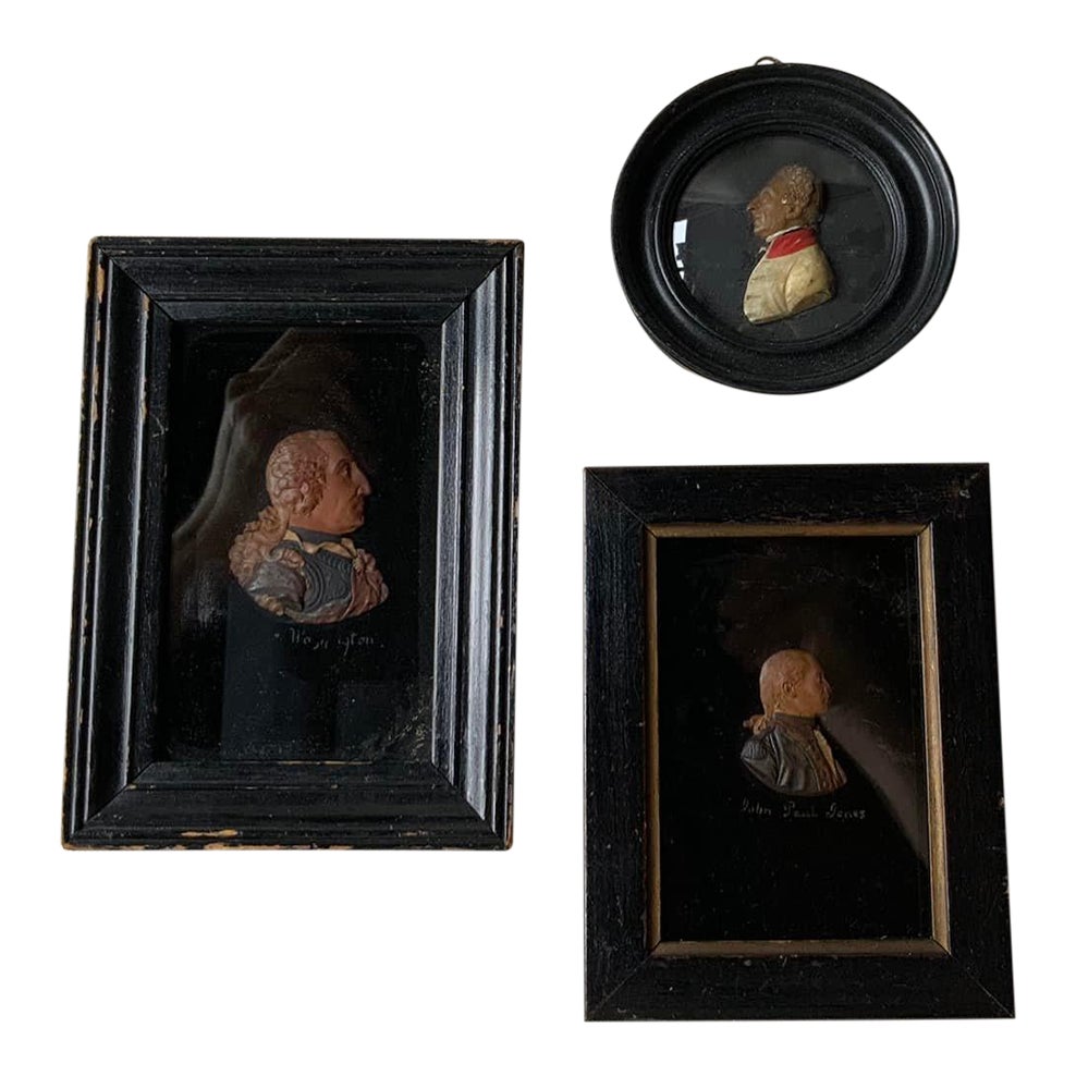 18th C American Wax Painted Portraits ,Set of 3 | Chairish