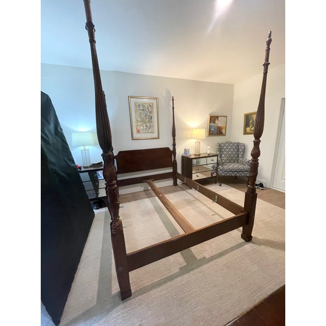 1980s Henredon Georgian Carved Mahogany Queen Size Four Poster Bed ...