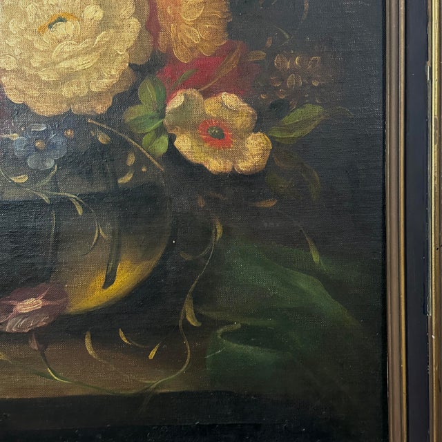 Antique Continental Dutch Style Still Life With Flowers, Framed (Oil on ...