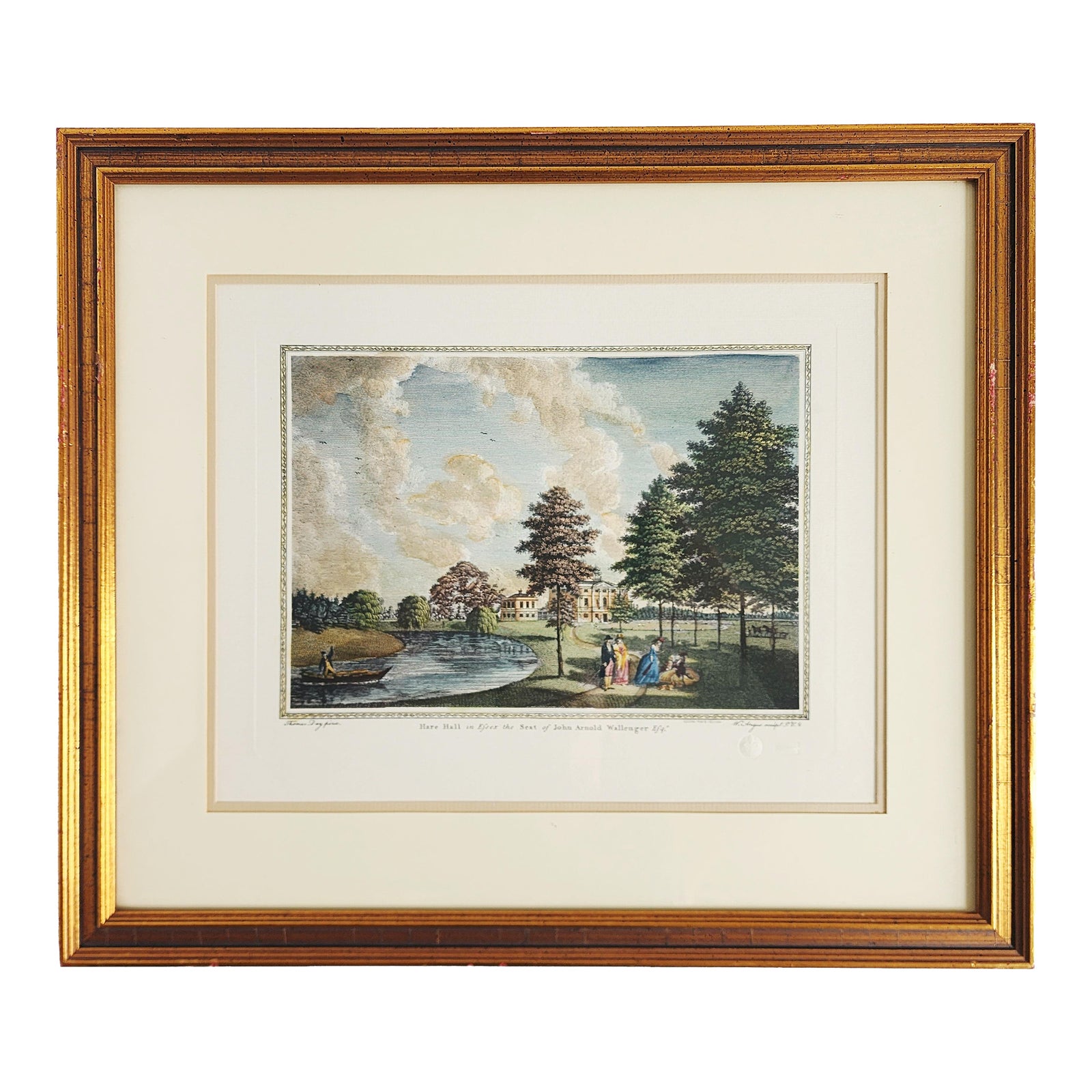 Antique 18th Century Hand Colored Engraving "Hare Hall in Essex" | Chairish