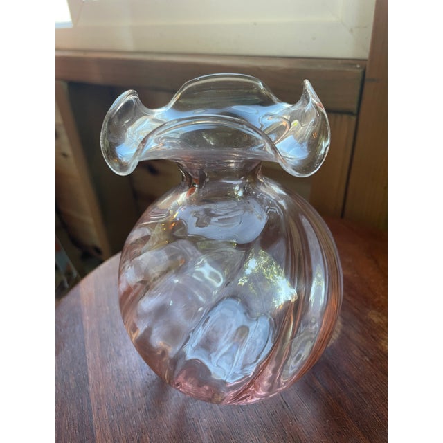 Early 20th Century Ruffled Pink Glass Vase | Chairish