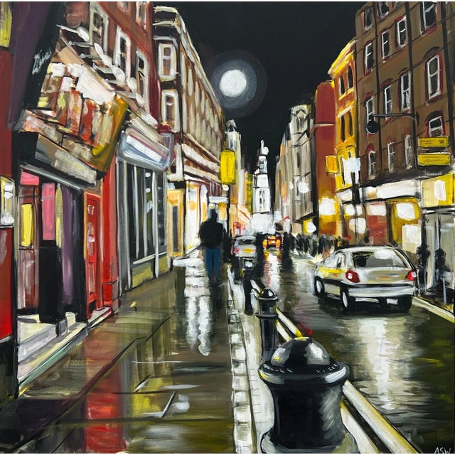 Angela Wakefield Modern Impressionist Painting of Soho London at Night by Urban Landscape Artist ...