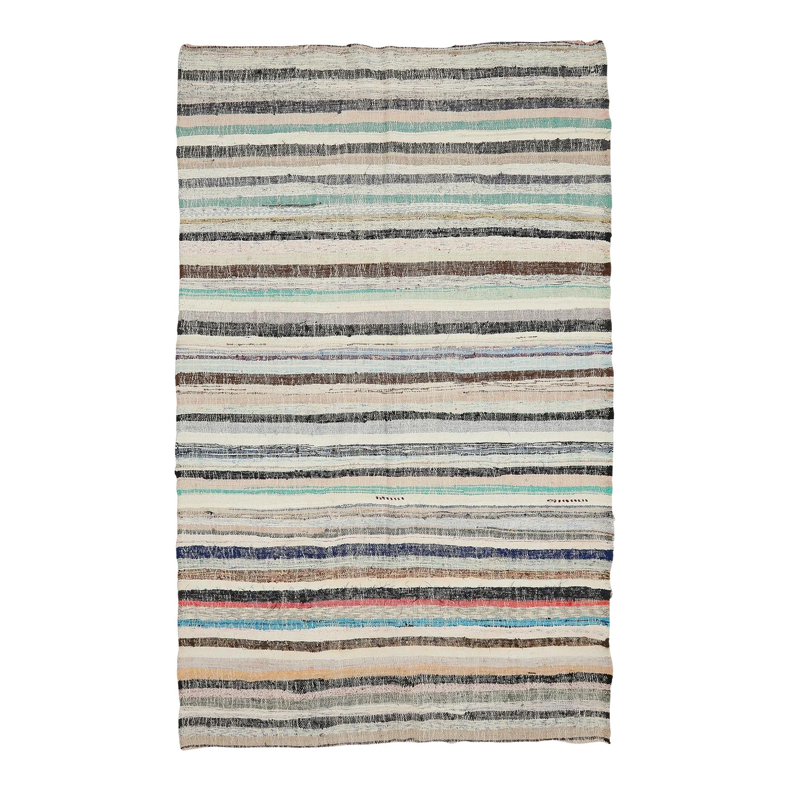 Mid 20th Century Striped Vintage Turkish Rag Rug | Chairish