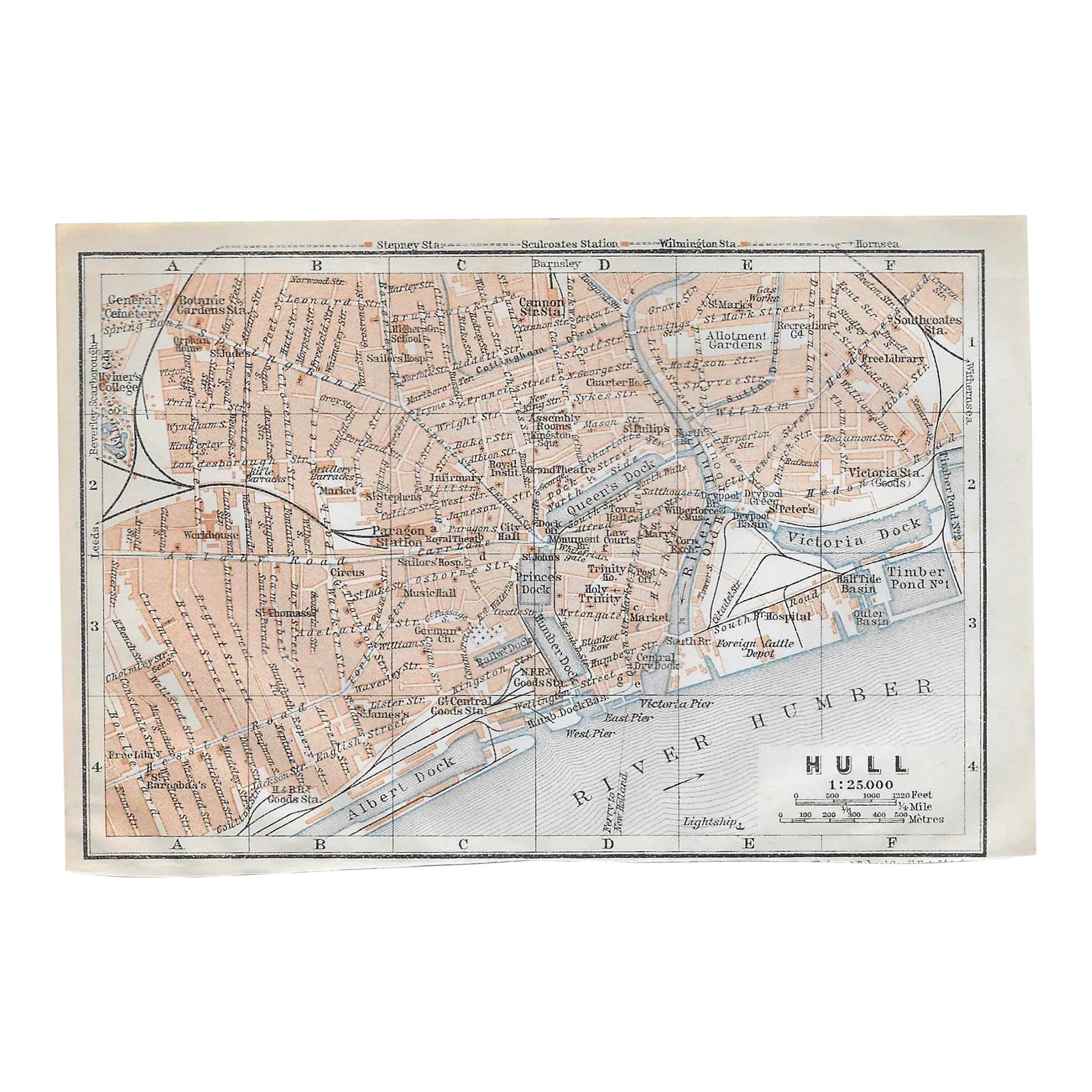 1910 Antique English Map of Hull | Chairish