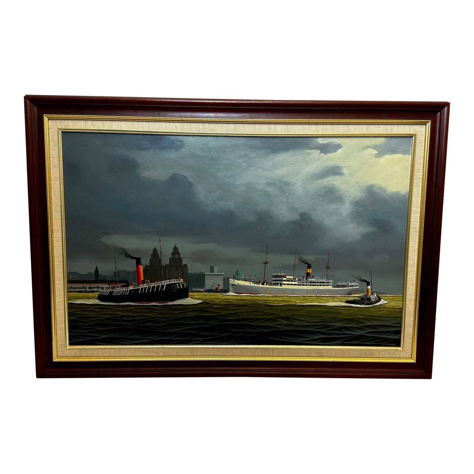 1970s British Oil Painting of Alca Passenger Cargo Ship Yeoman Line ...