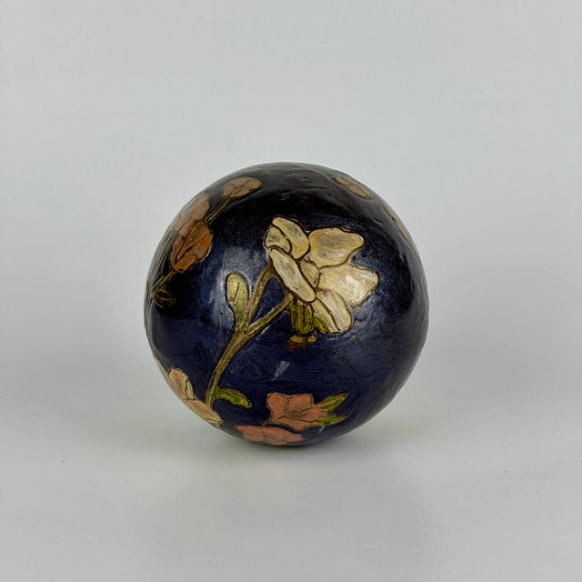 Vintage Enamel Over Ceramic Decorative Orb With Flower Motif | Chairish