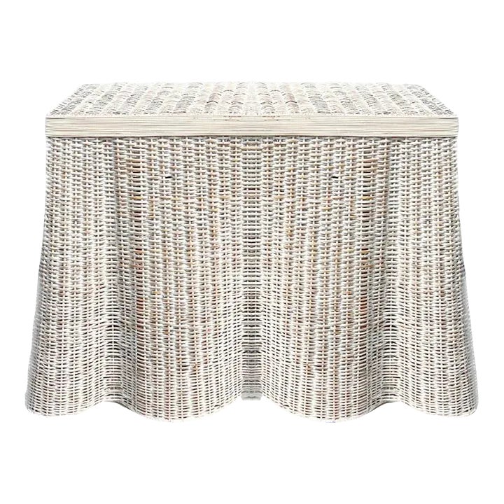 Scalloped Wicker Console Table in Whitewashed Natural, 48" | Chairish