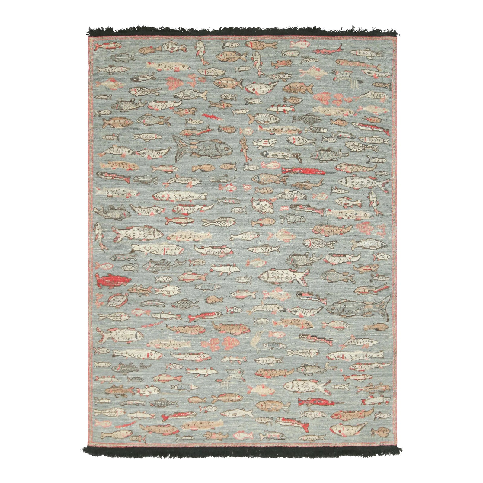 Rug & Kilim’s Pictorial Art Rug in Blue With Polychromatic Fish ...