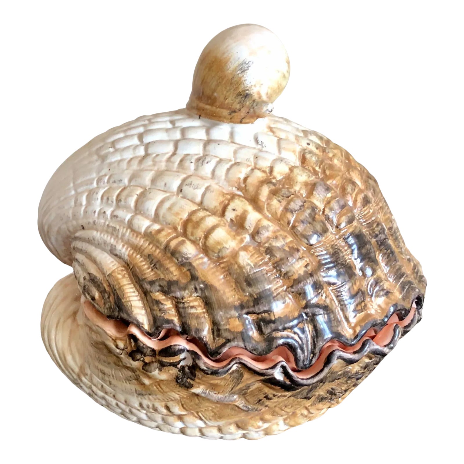 Mid 20th Century Italian Pottery Sea Shell Covered Dish | Chairish